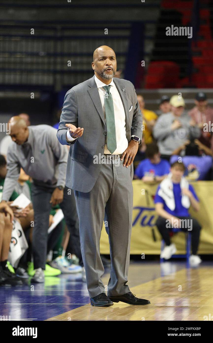 South Florida head coach Amir Abdur-Rahim looks on against Tulsa during ...