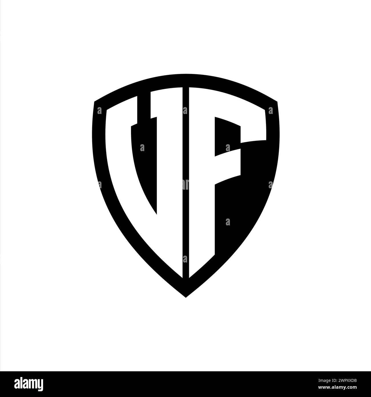 VF monogram logo with bold letters shield shape with black and white ...