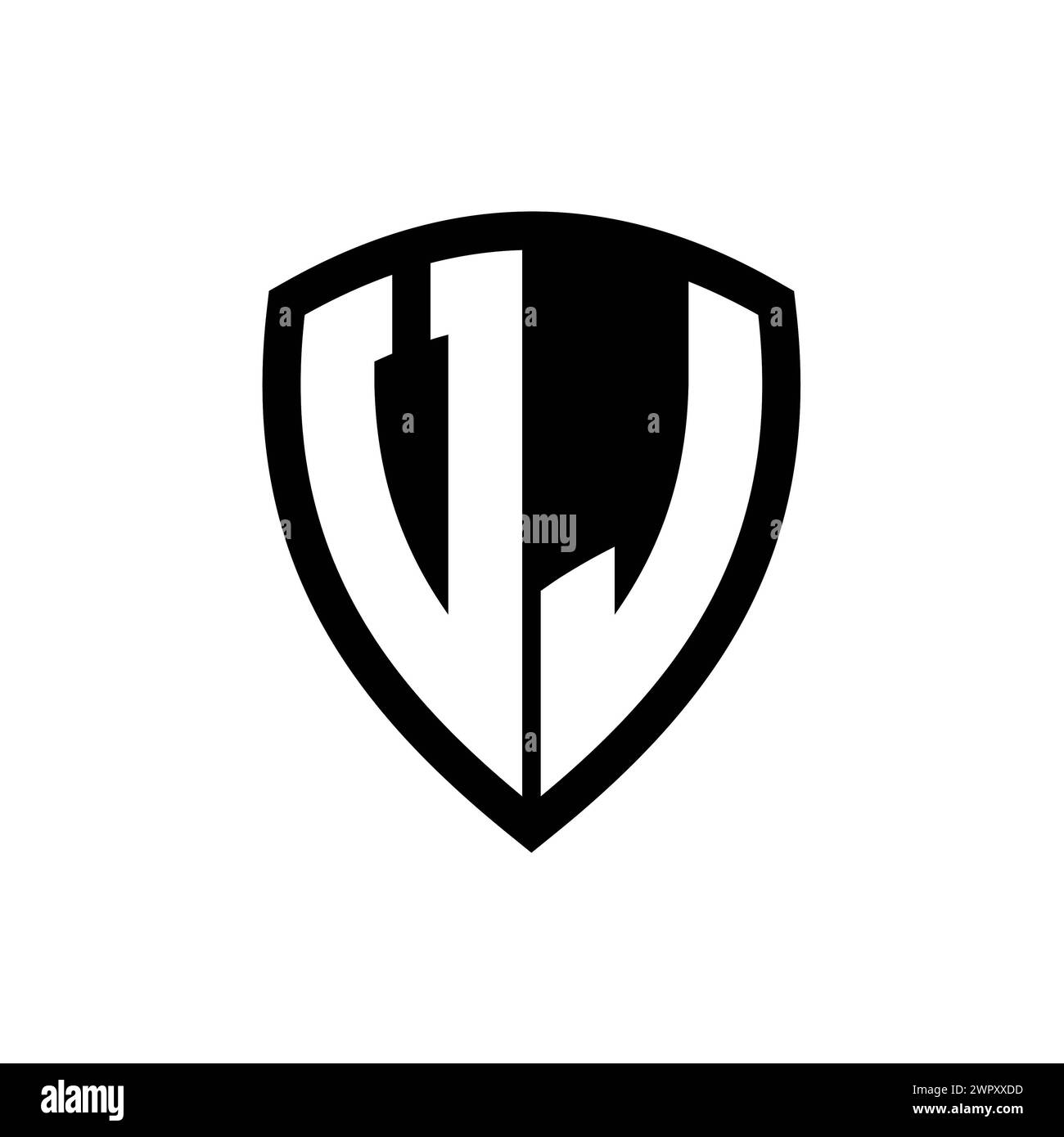 VJ monogram logo with bold letters shield shape with black and white color design template Stock ...