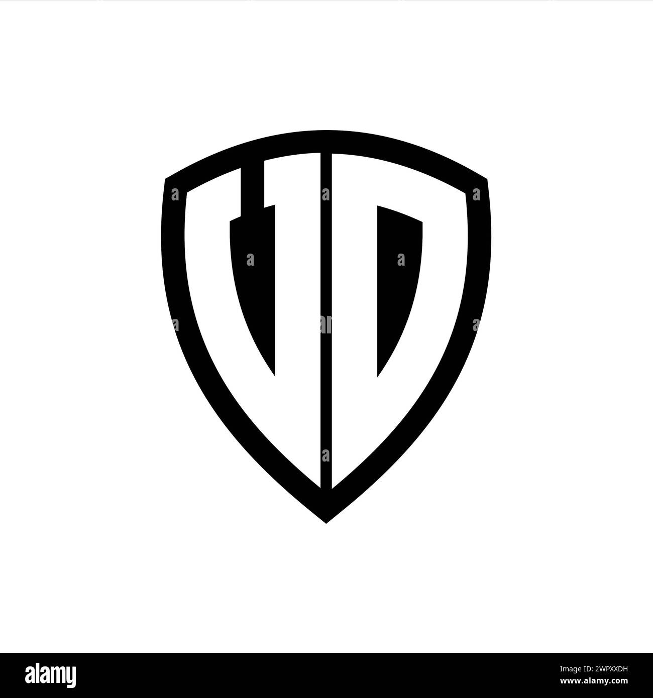VD monogram logo with bold letters shield shape with black and white ...