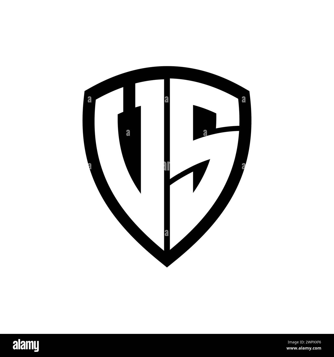 VS monogram logo with bold letters shield shape with black and white ...