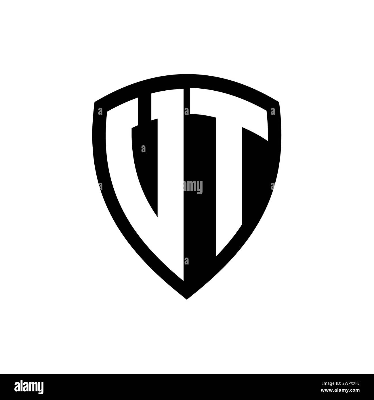 VT monogram logo with bold letters shield shape with black and white ...