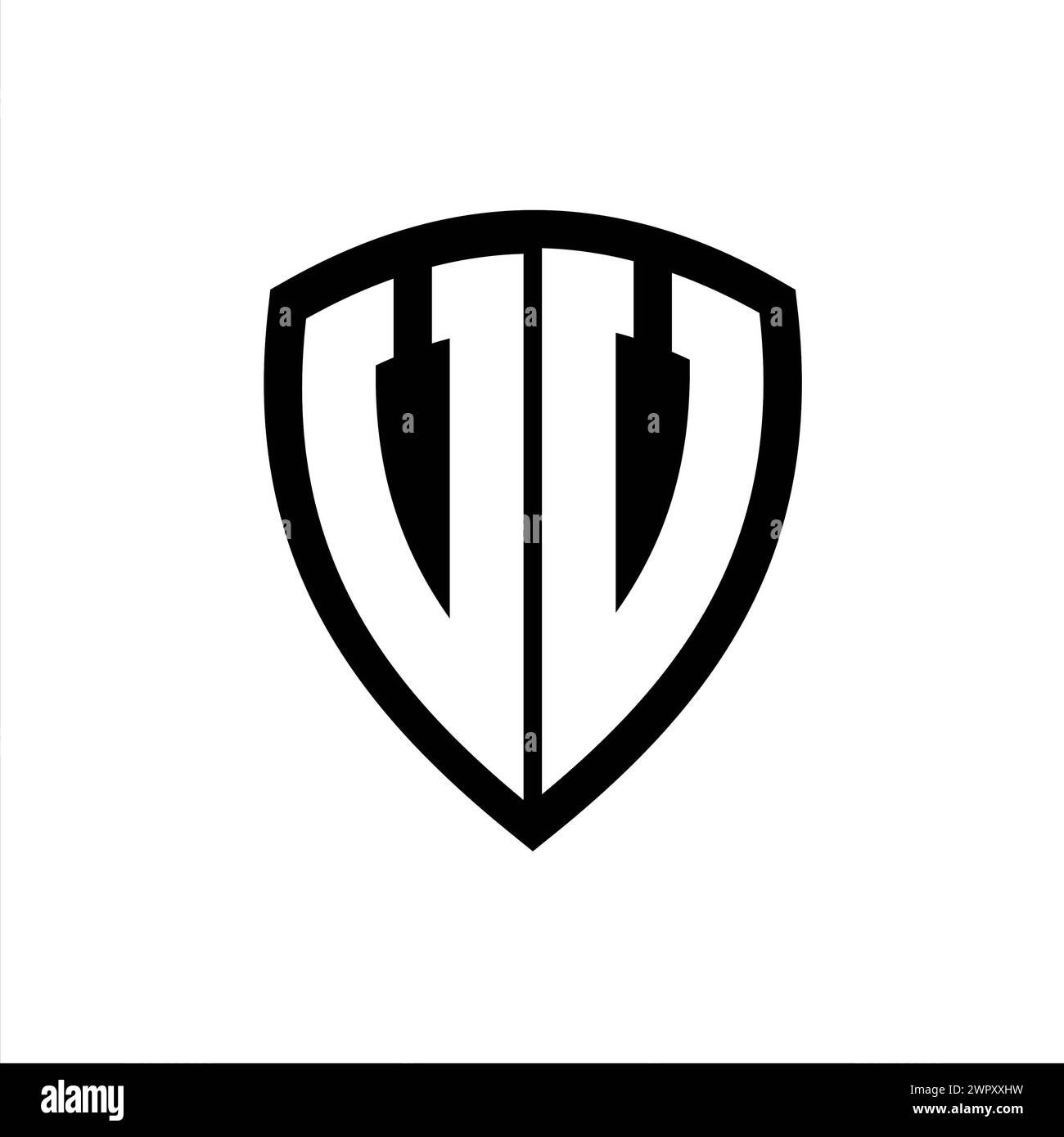 VV monogram logo with bold letters shield shape with black and white color design template Stock ...