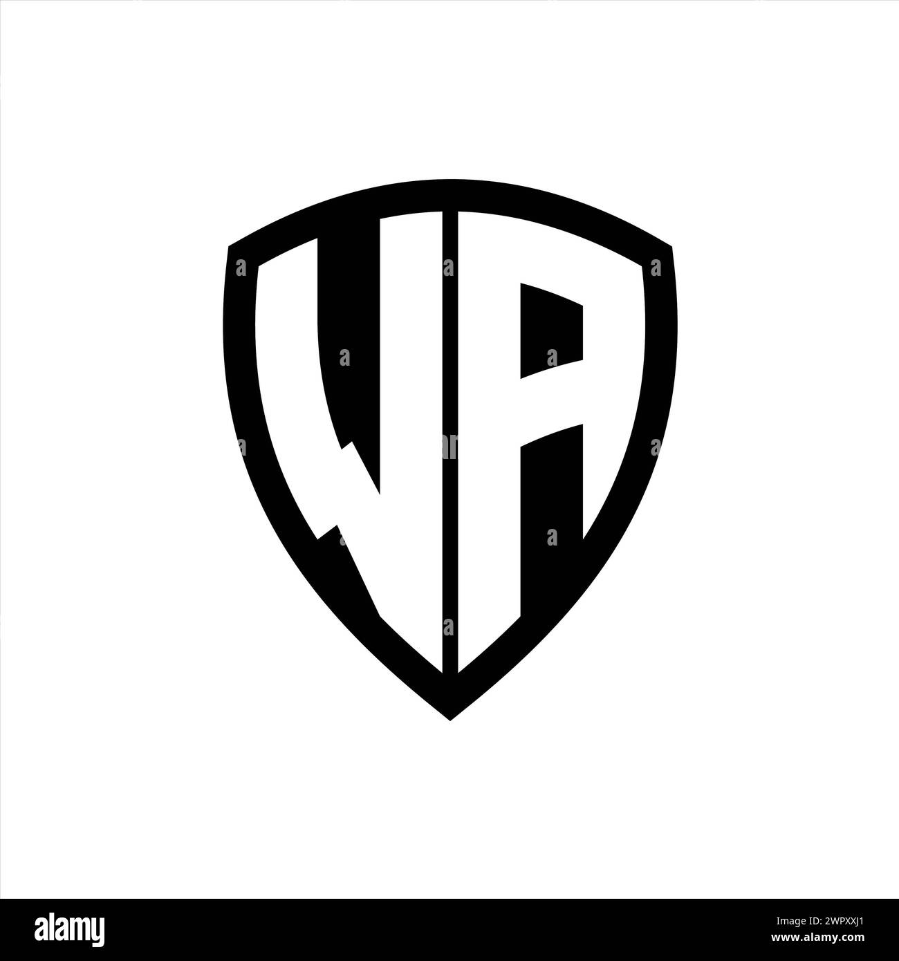 WA monogram logo with bold letters shield shape with black and white ...