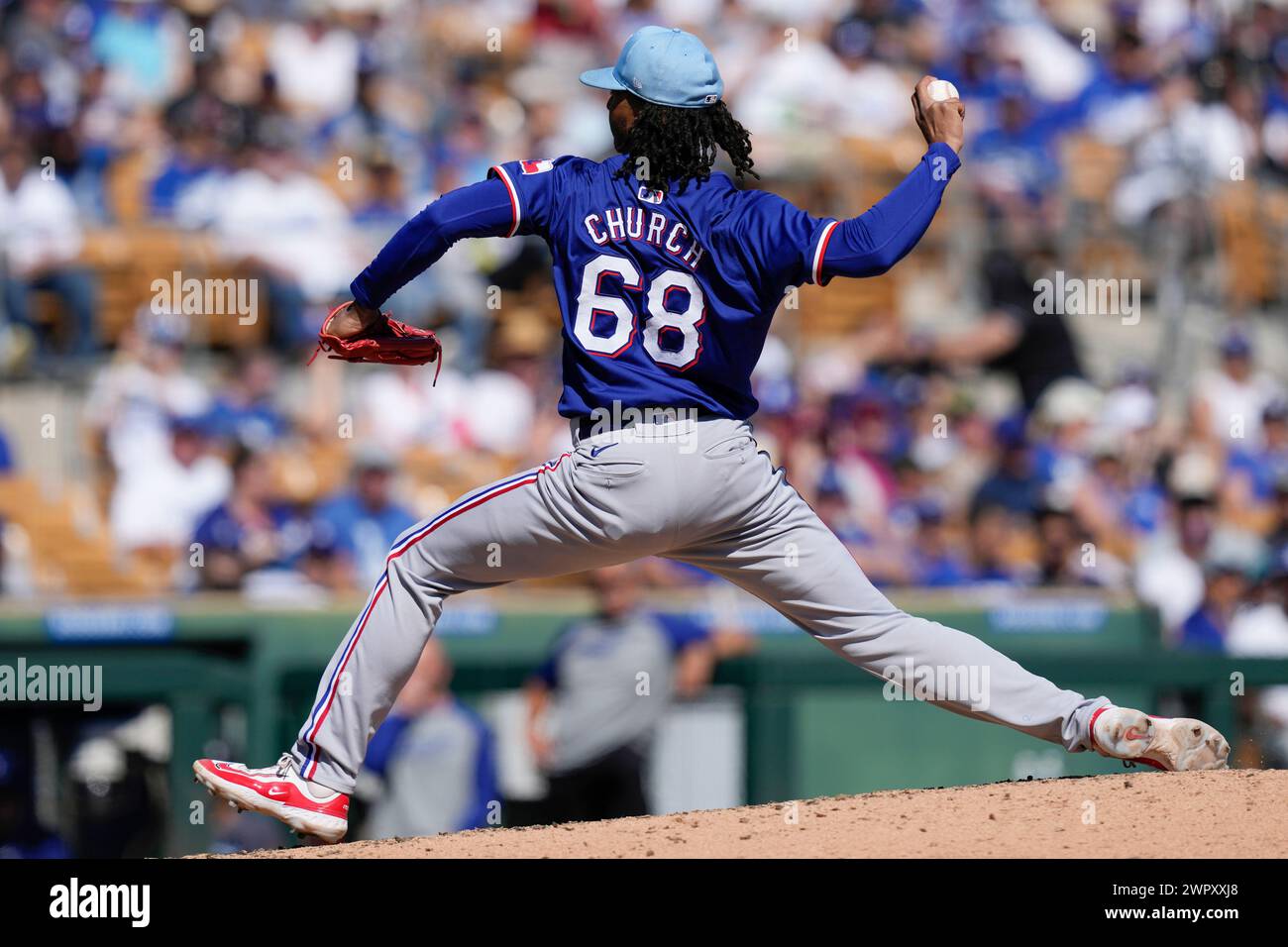 Texas Rangers relief pitcher Marc Church throws in the fourth inning of ...