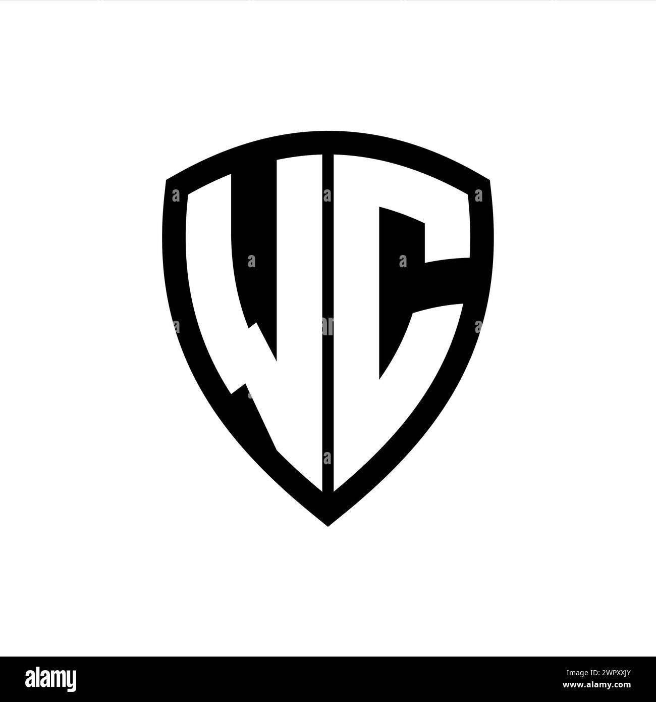 WC monogram logo with bold letters shield shape with black and white ...