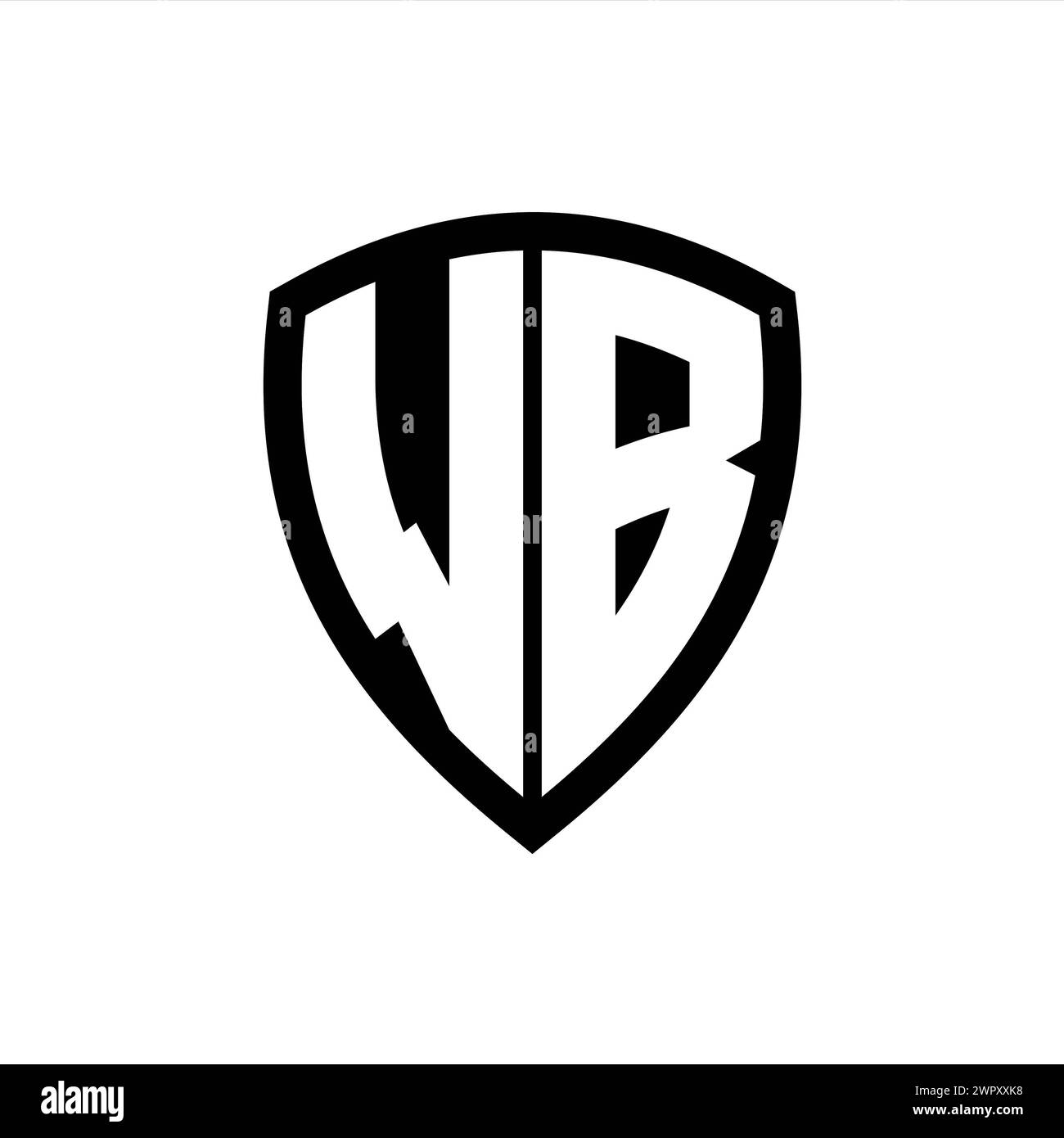 WB monogram logo with bold letters shield shape with black and white color design template Stock ...