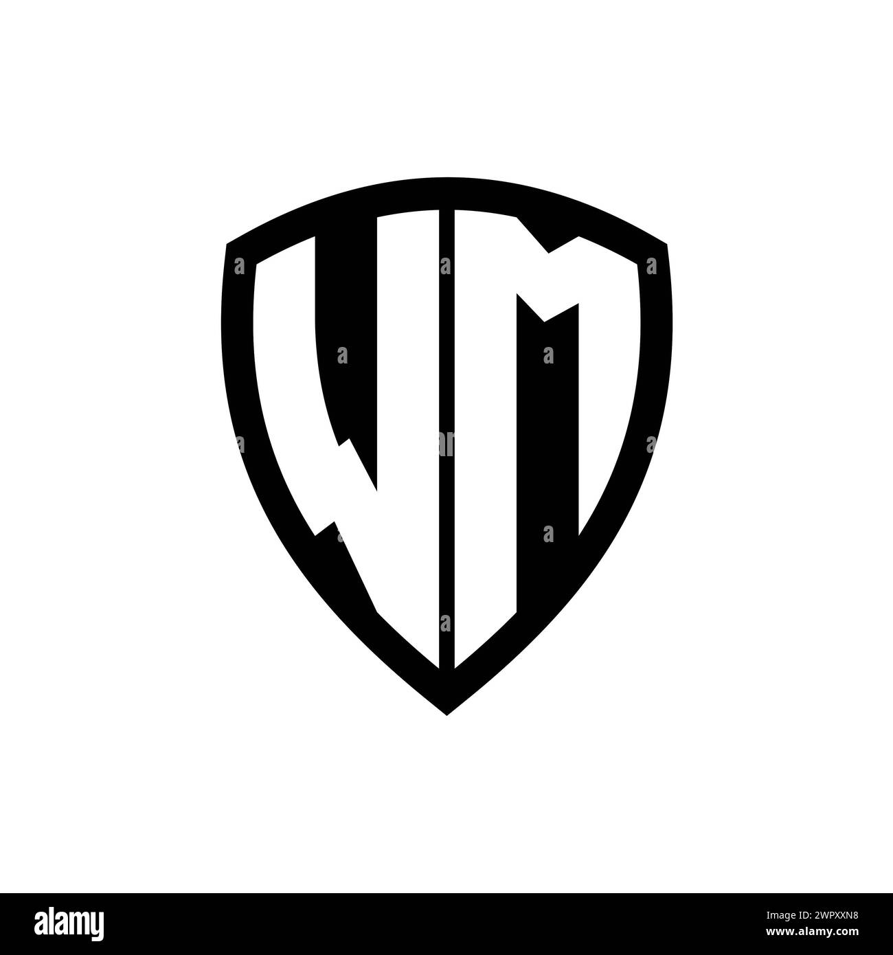 WM monogram logo with bold letters shield shape with black and white ...