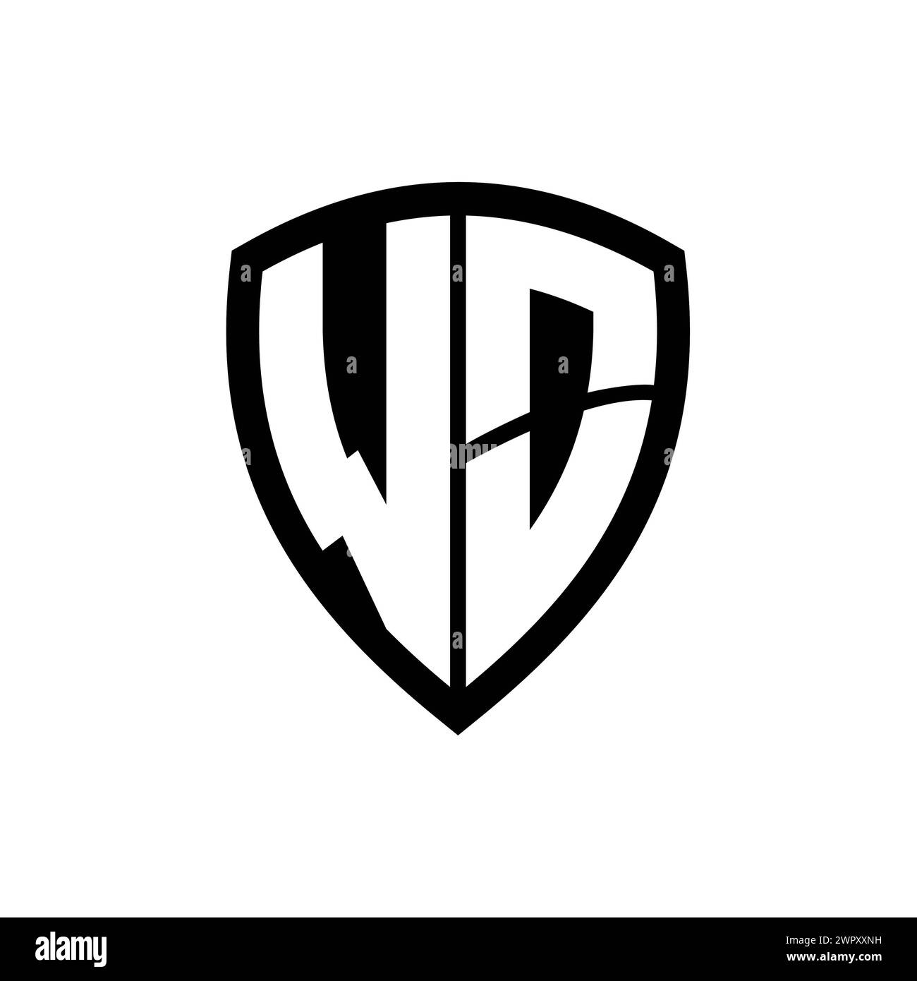 WO monogram logo with bold letters shield shape with black and white color design template Stock ...