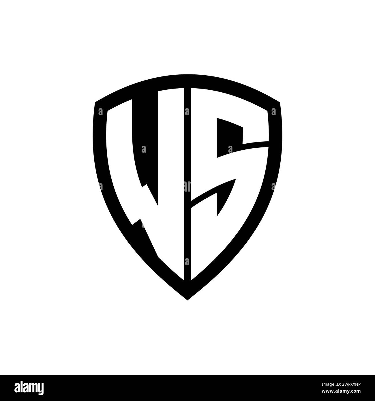WS monogram logo with bold letters shield shape with black and white ...