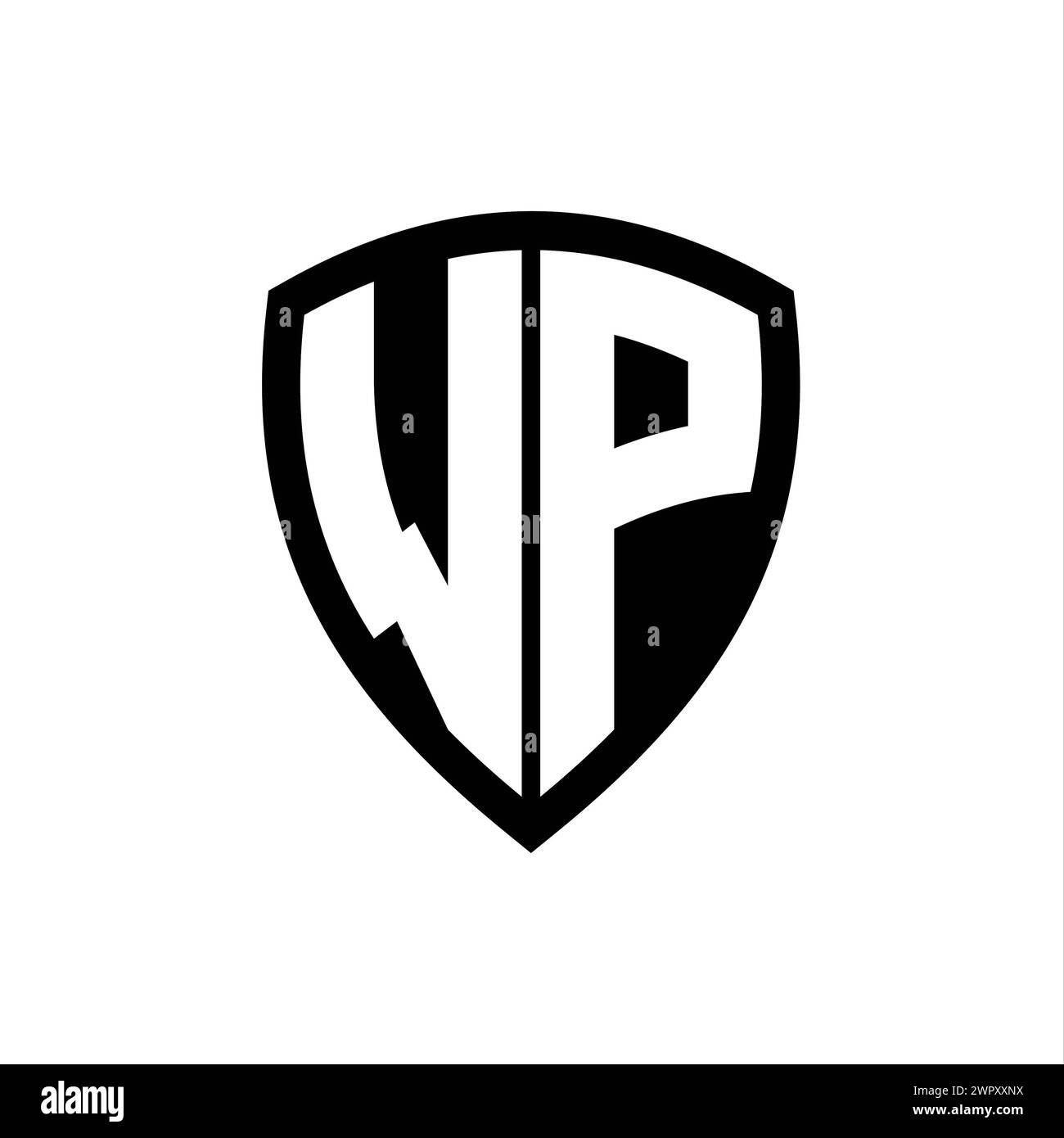 WP monogram logo with bold letters shield shape with black and white ...