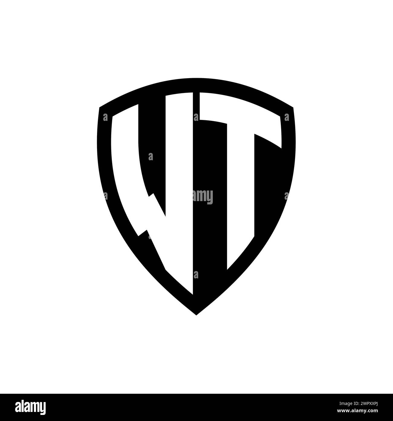 WT monogram logo with bold letters shield shape with black and white color design template Stock ...