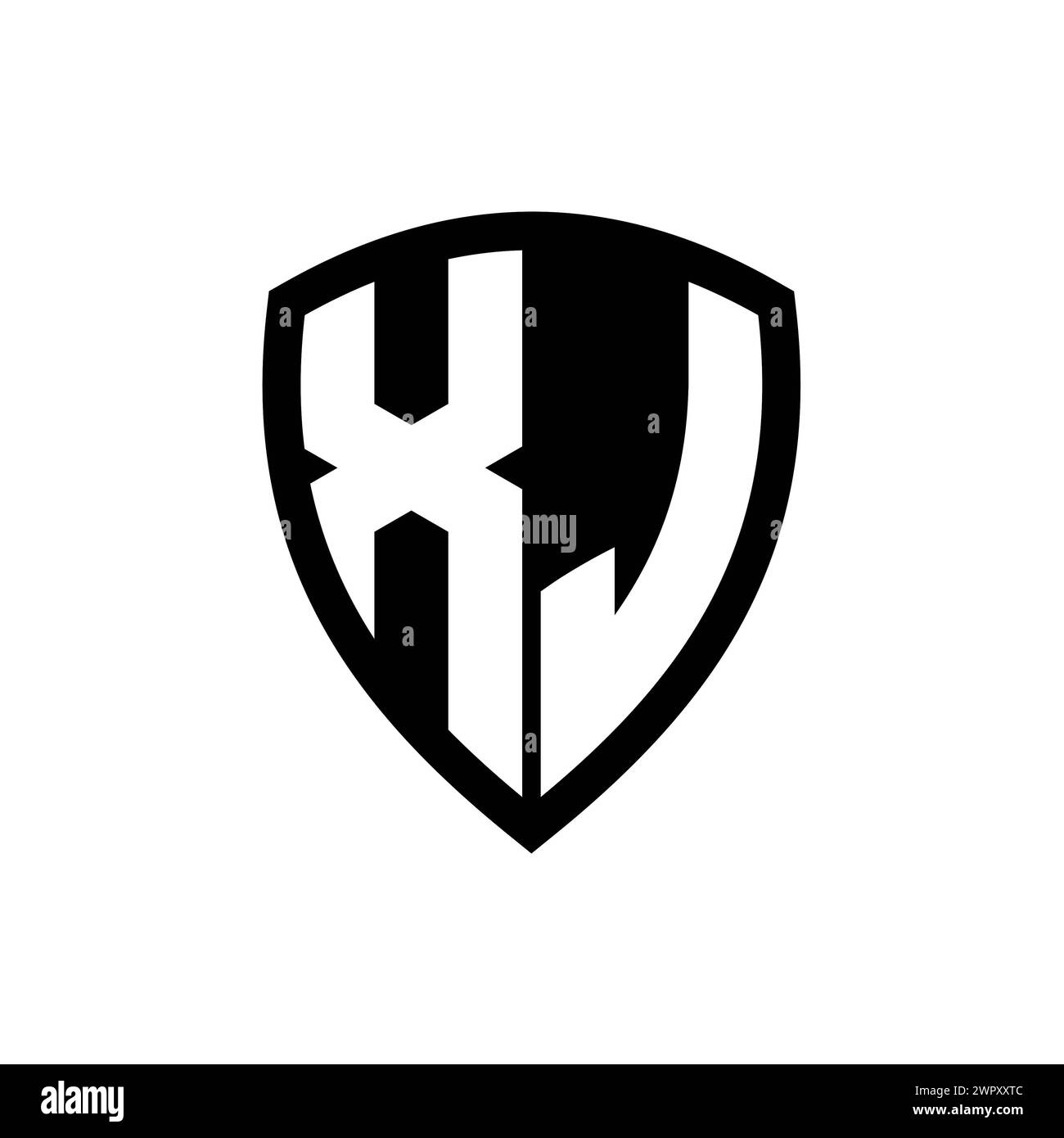 XJ monogram logo with bold letters shield shape with black and white color design template Stock ...