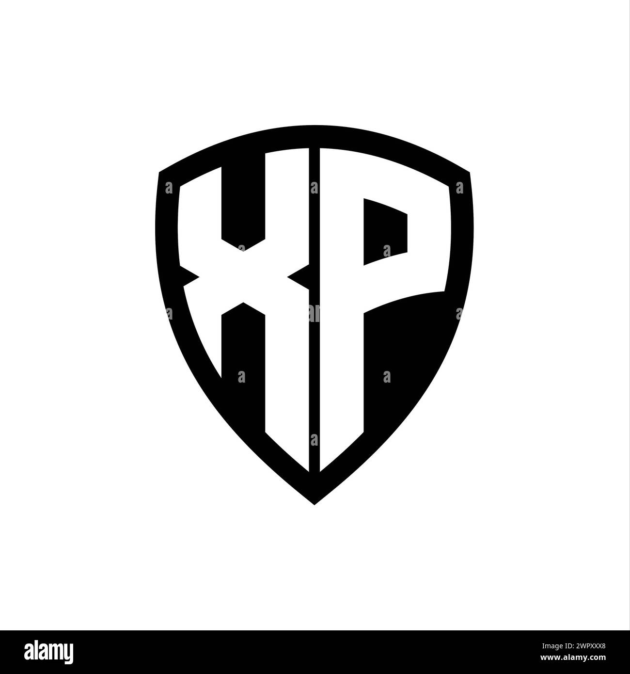 XP monogram logo with bold letters shield shape with black and white ...
