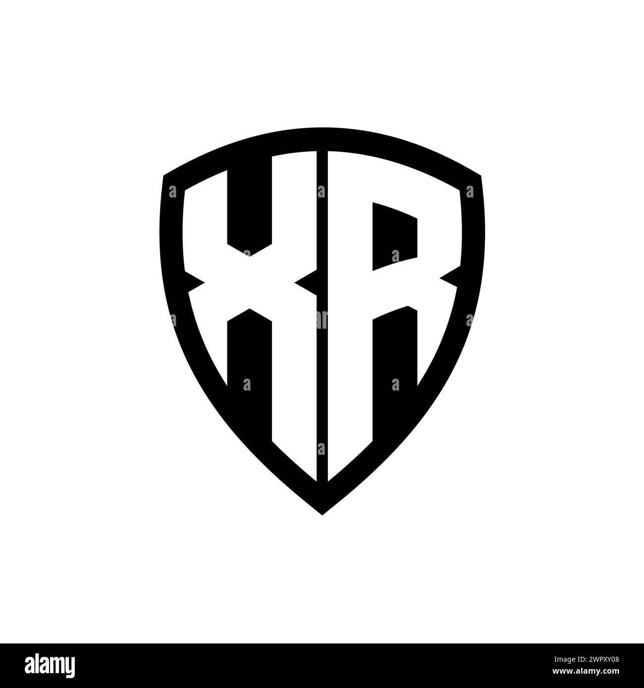 XR monogram logo with bold letters shield shape with black and white ...