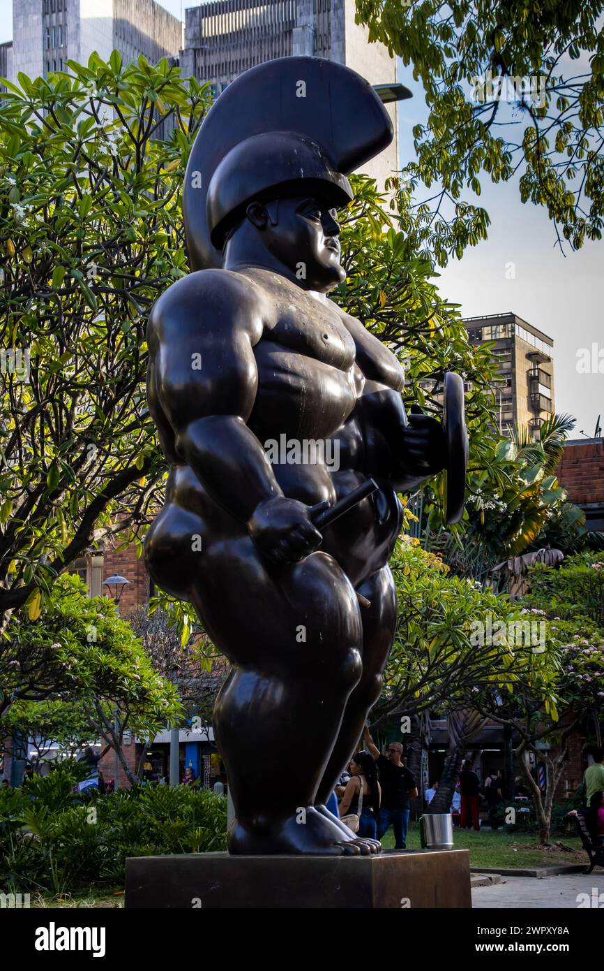 MEDELLIN, COLOMBIA - JANUARY 17, 2024: Roman Soldier. Bronze sculptures ...