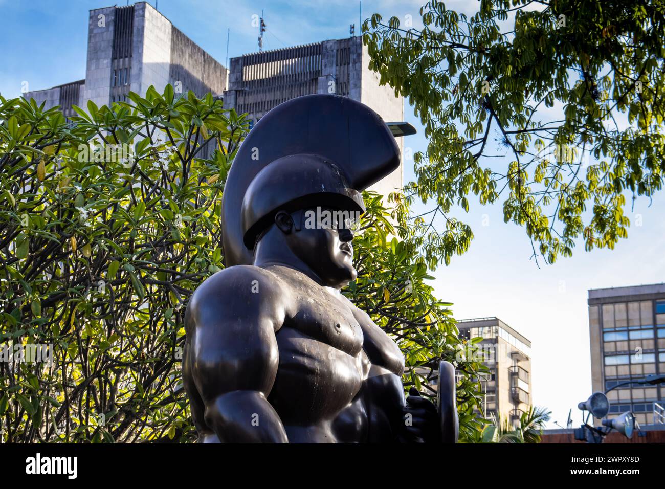 MEDELLIN, COLOMBIA - JANUARY 17, 2024: Roman Soldier. Bronze sculptures ...