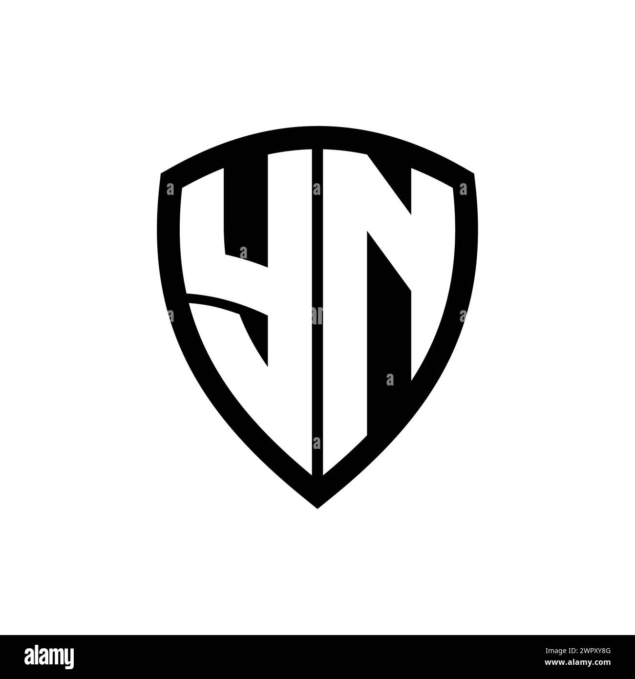 YN monogram logo with bold letters shield shape with black and white ...