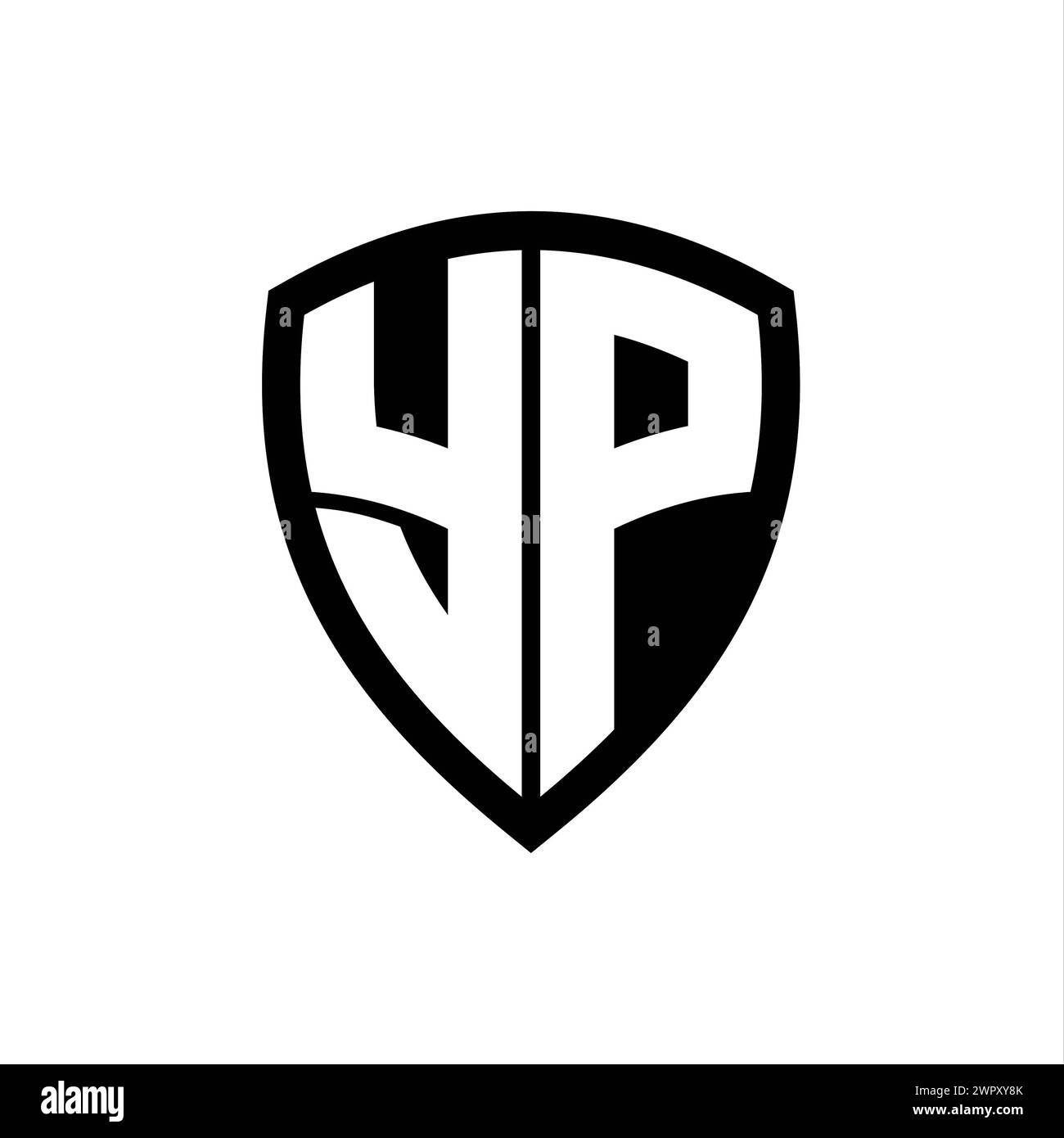 YP monogram logo with bold letters shield shape with black and white ...