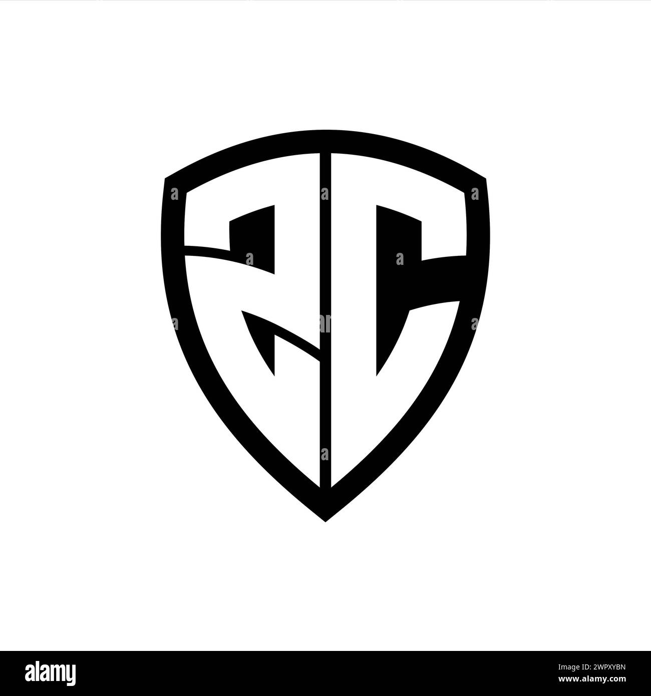 ZC monogram logo with bold letters shield shape with black and white color design template Stock ...