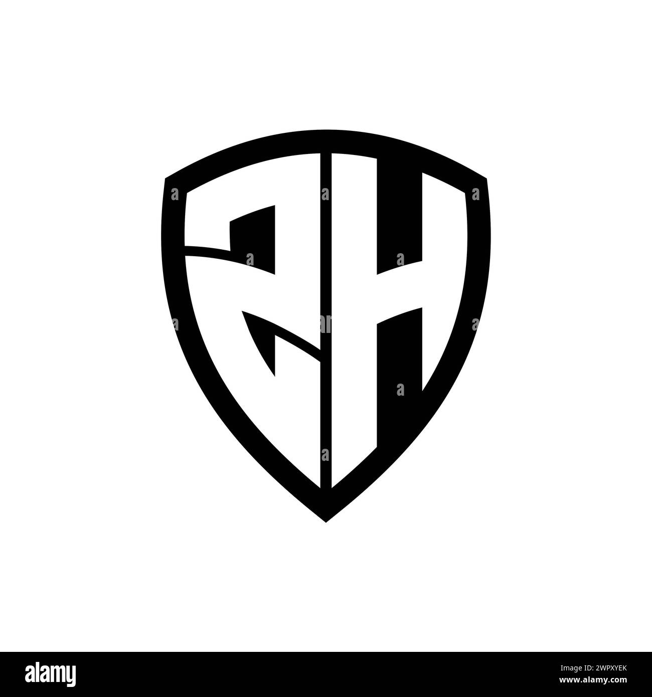 ZH monogram logo with bold letters shield shape with black and white ...