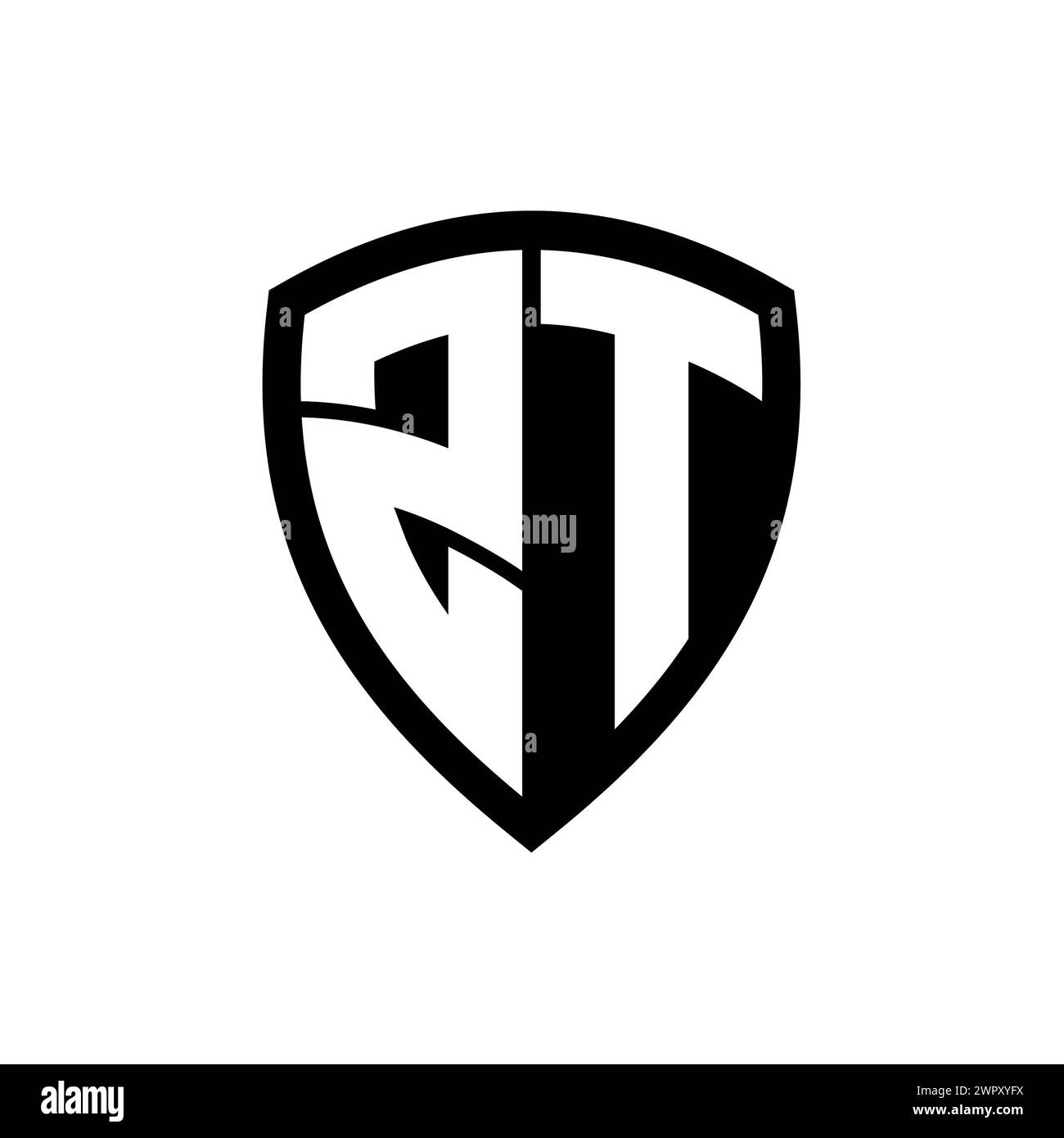 ZT monogram logo with bold letters shield shape with black and white color design template Stock ...