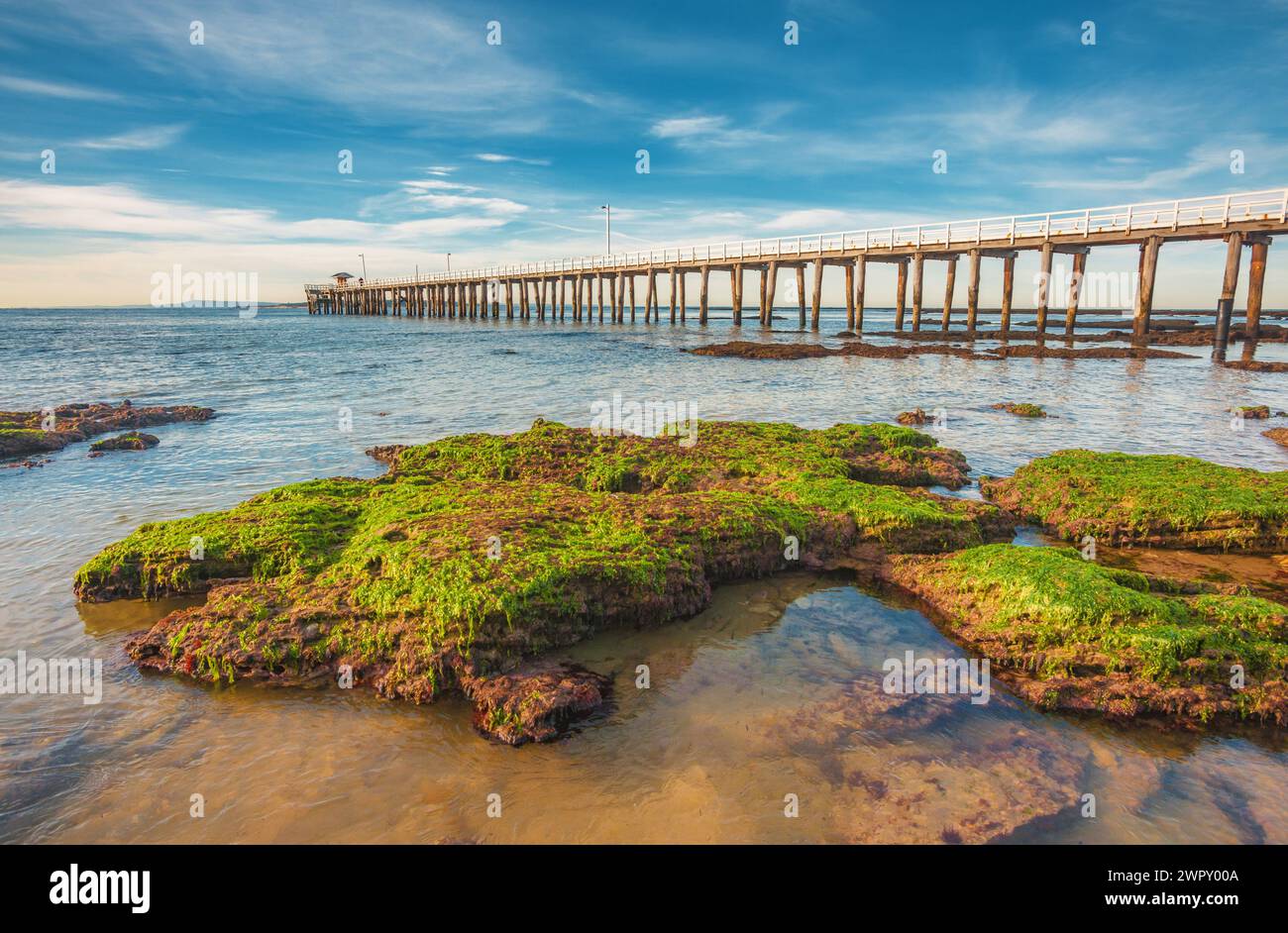 The rocky beach at the Point Lonsdale Jetty, at the entrance to Port ...
