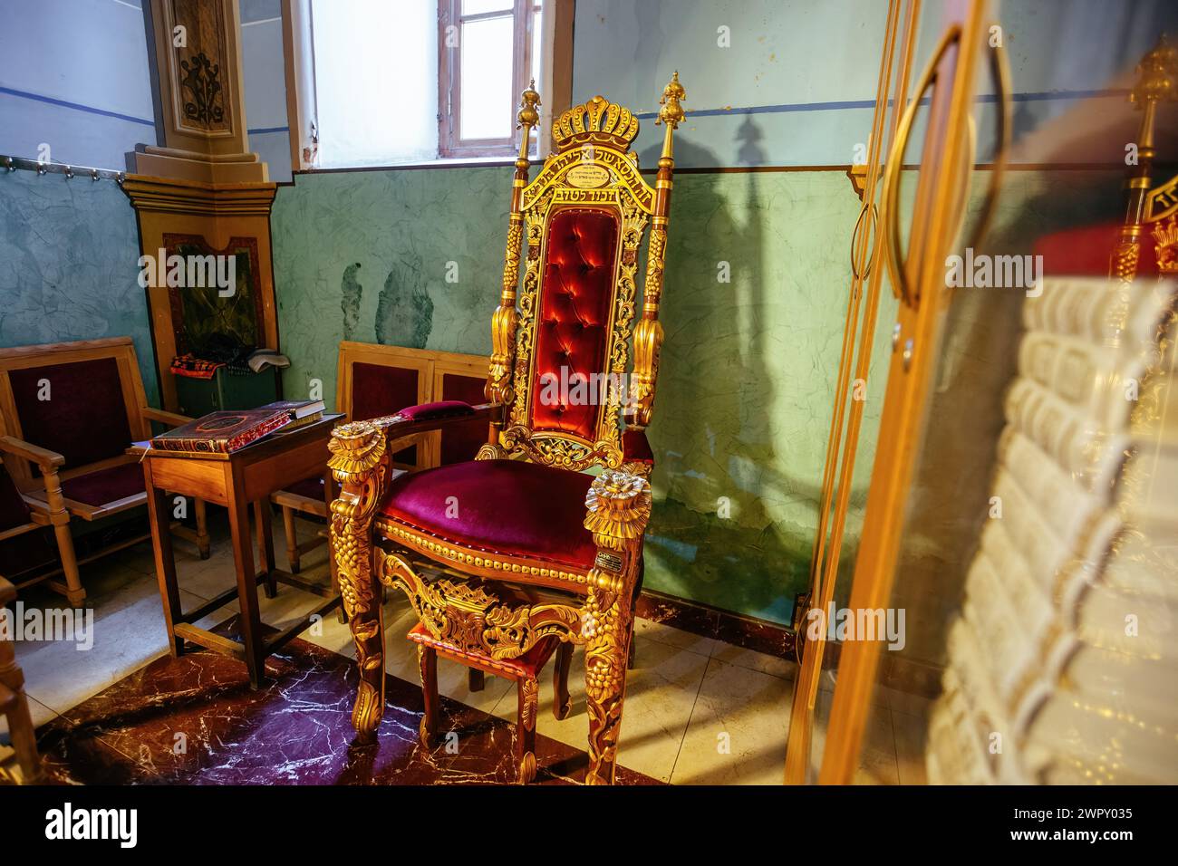 Throne of the prophet Elijah in synagogue. Chair for circumcision in ...