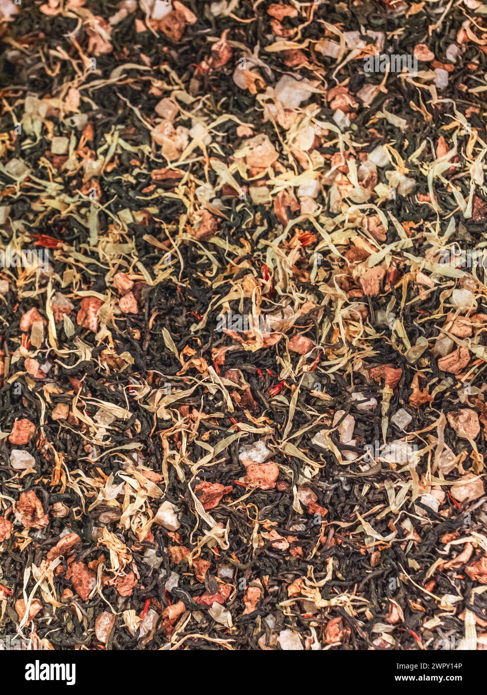 Closeup view of dried tea leaves and flowers mix in Arabic style ...