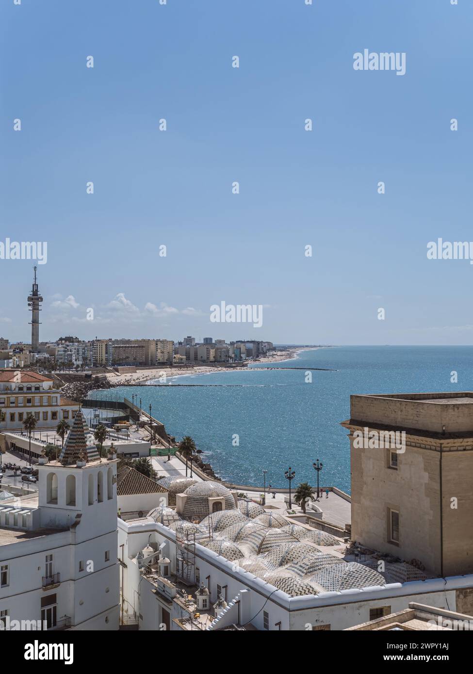 View of the beach Playa Santa María del Mar in Cadiz from the tower of ...