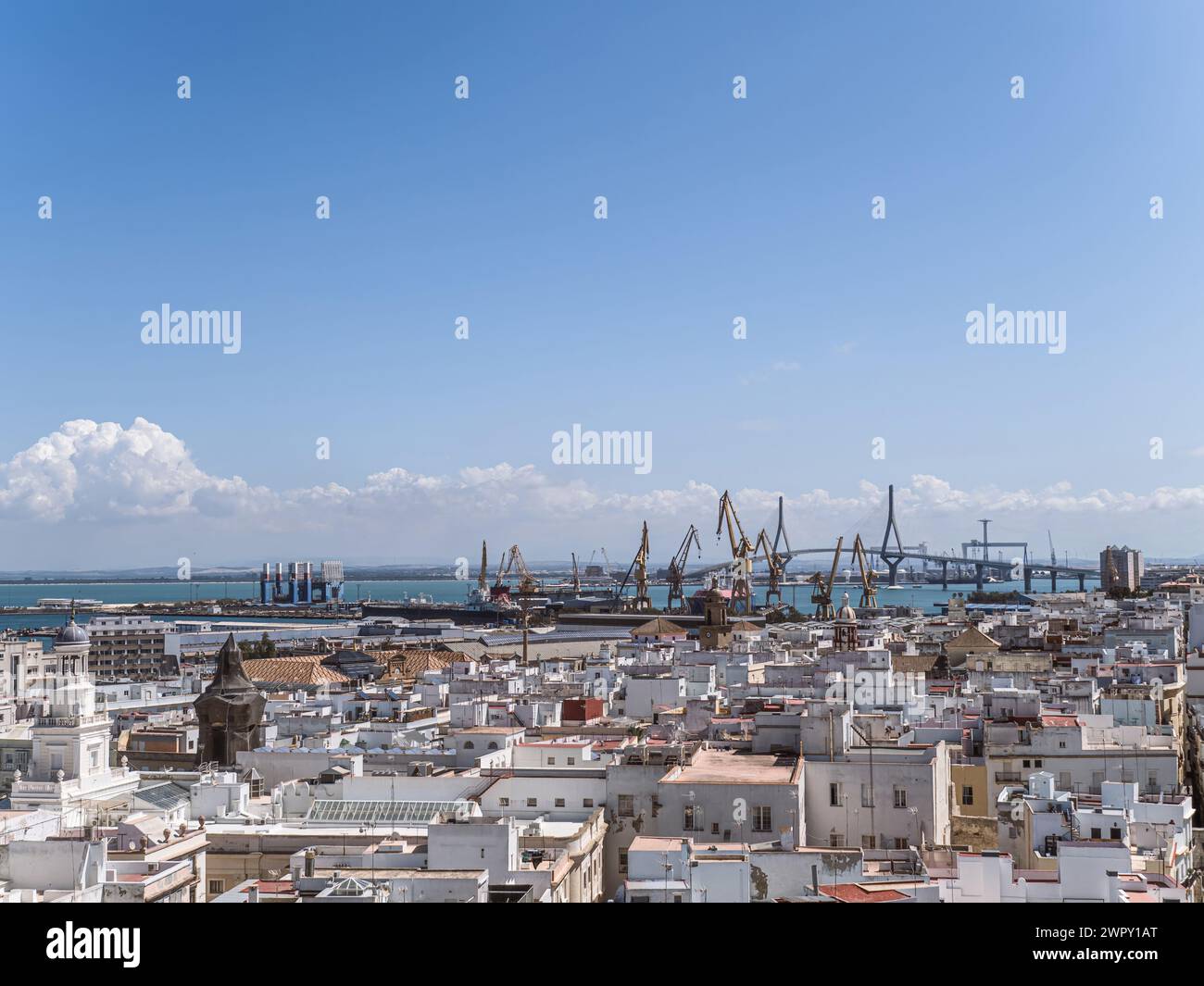 Aerial high angle view of the cargo port harbor of Cadiz, Andalusia ...