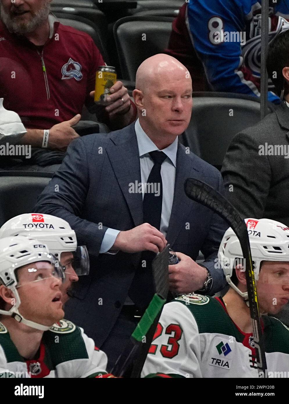 Minnesota Wild head coach John Hynes in the second period of an NHL hockey game Friday, March 8 ...