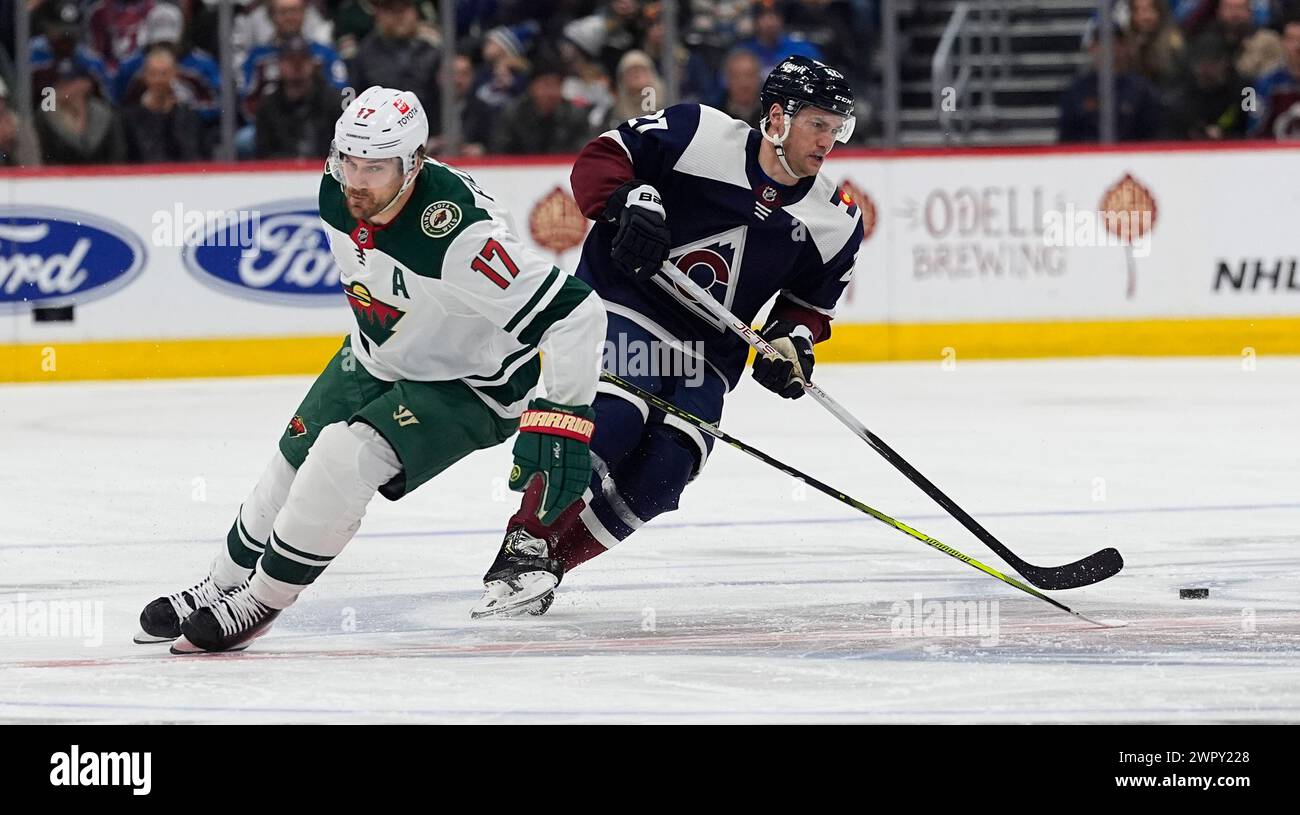Colorado Avalanche left wing Jonathan Drouin (27) and Minnesota Wild ...