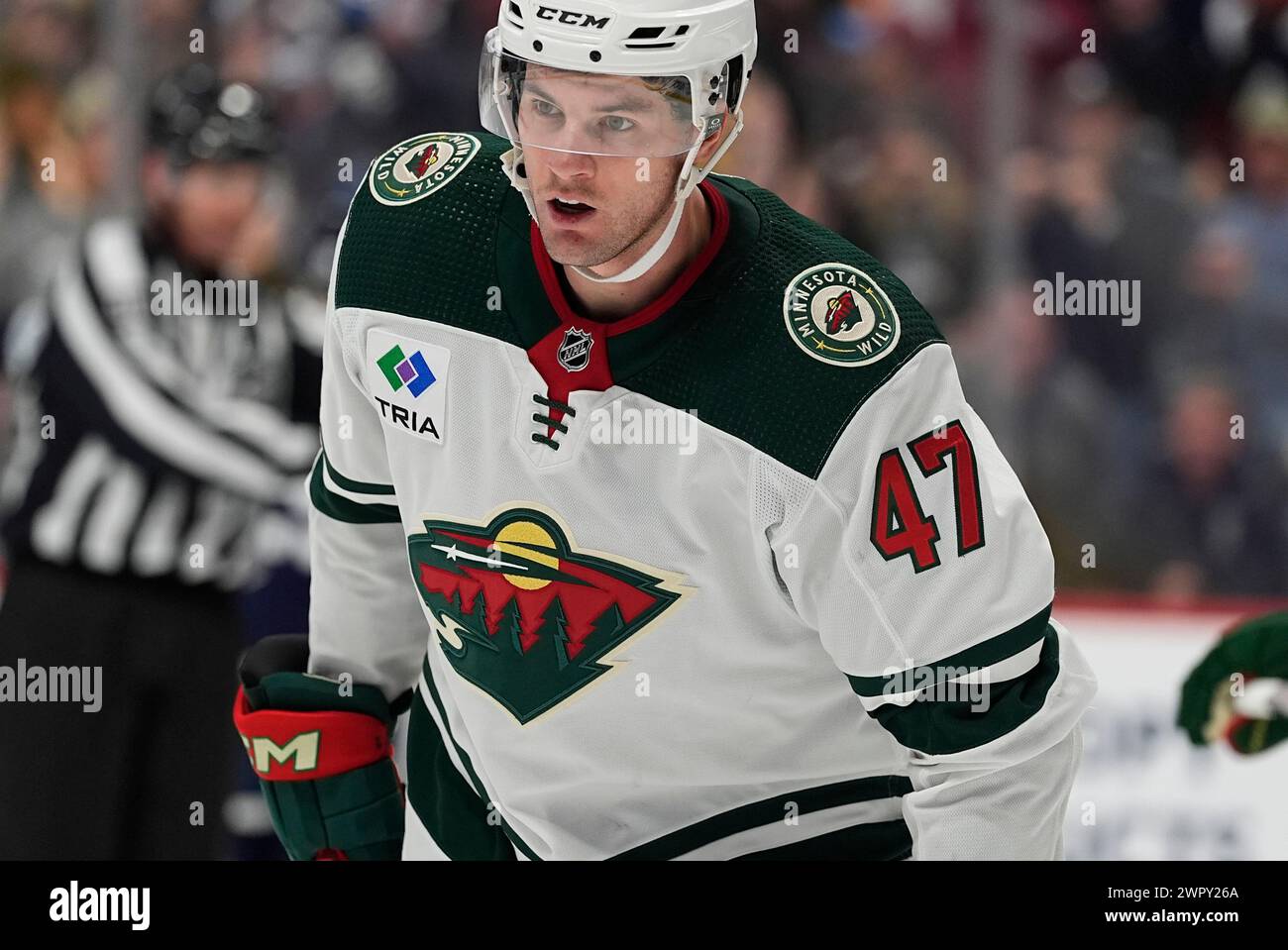 Minnesota Wild defenseman Declan Chisholm (47) in third period of an ...
