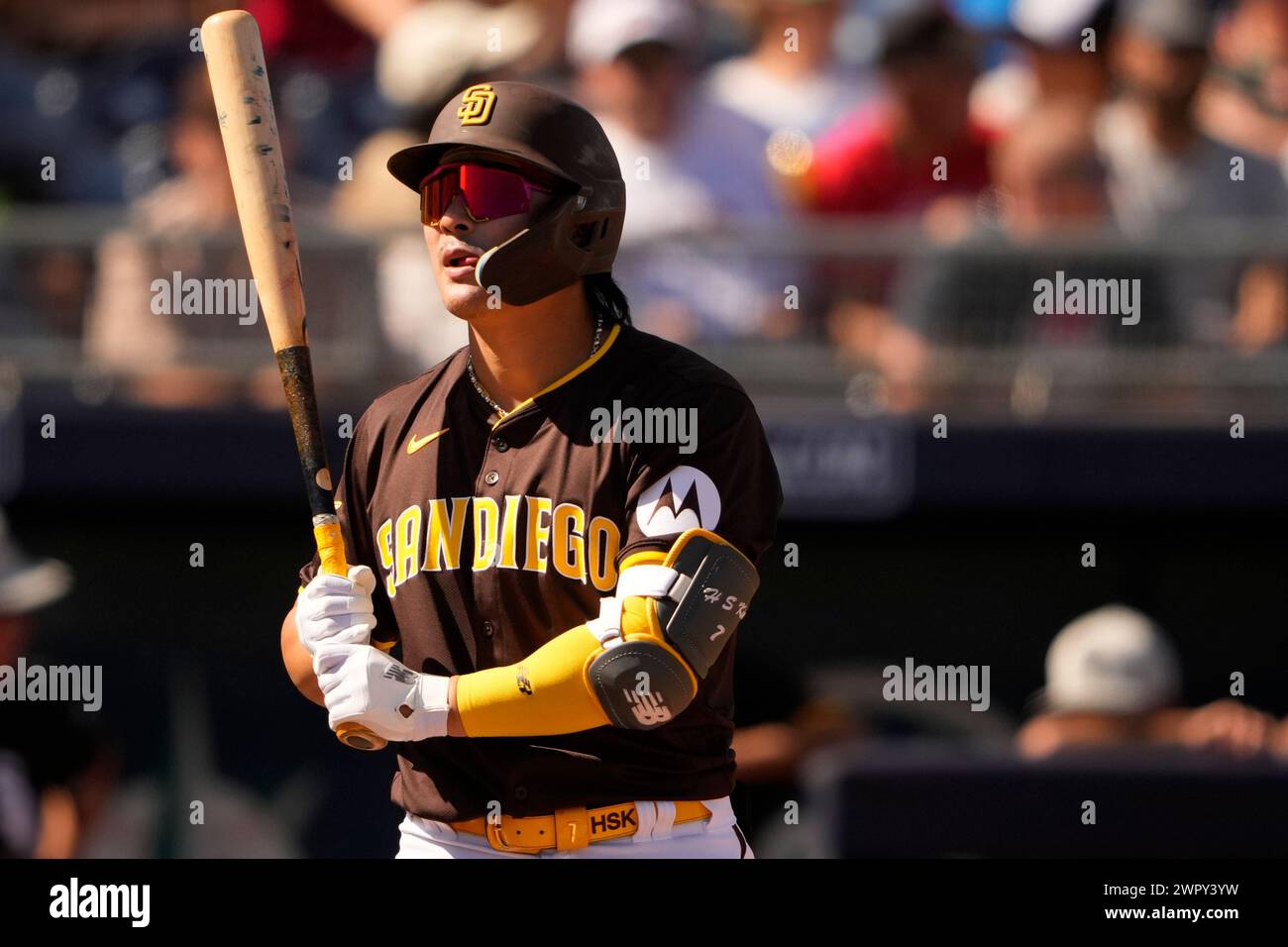 San Diego Padres' Ha-Seong Kim looks on during an at-bat against the ...
