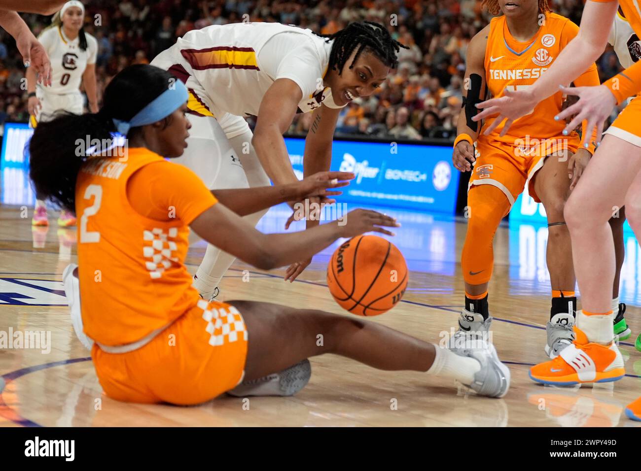South Carolina guard Raven Johnson vies for the ball with Tennessee ...