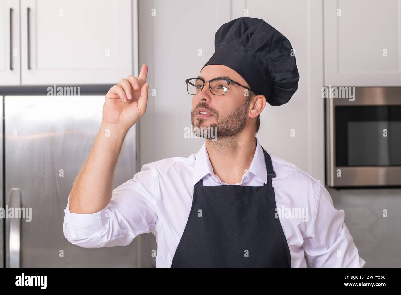 Idea for food. Chef on kitchen. Professional chef man in uniform on ...
