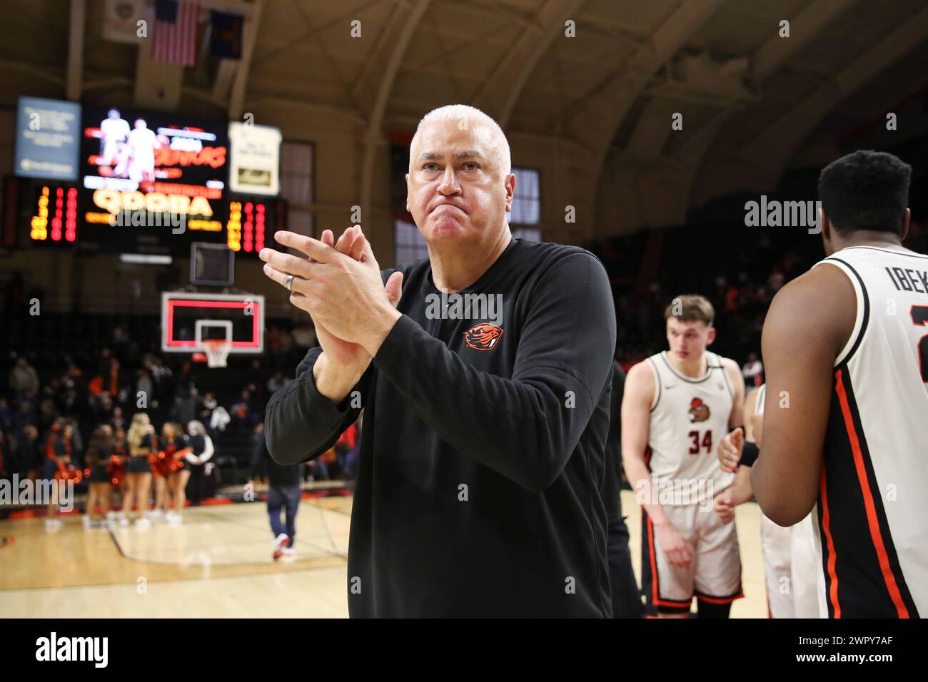 Oregon State head coach Wayne Tinkle walks off the court following an ...