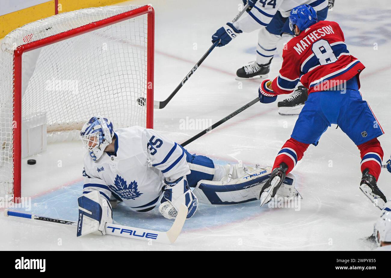 Montreal Canadiens' Mike Matheson (8) scores against Toronto Maple ...