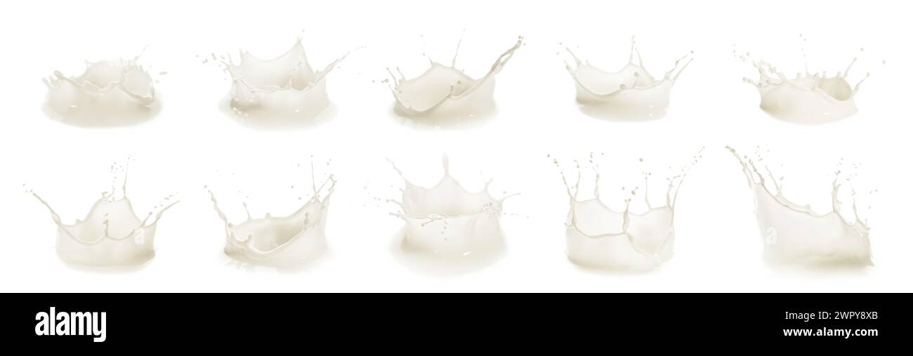 Splashes of milk isolated on white, set Stock Photo - Alamy