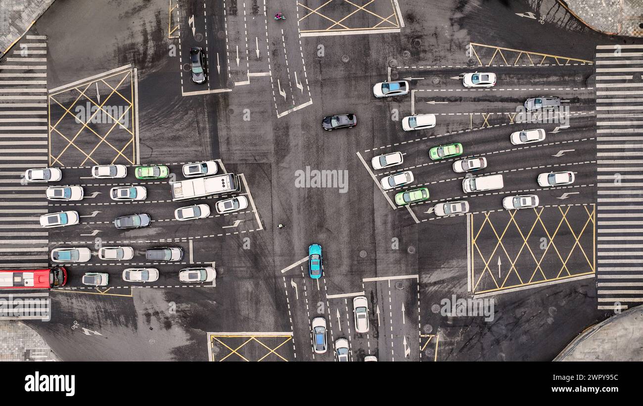 Top down view of busy intersection in China Stock Photo - Alamy
