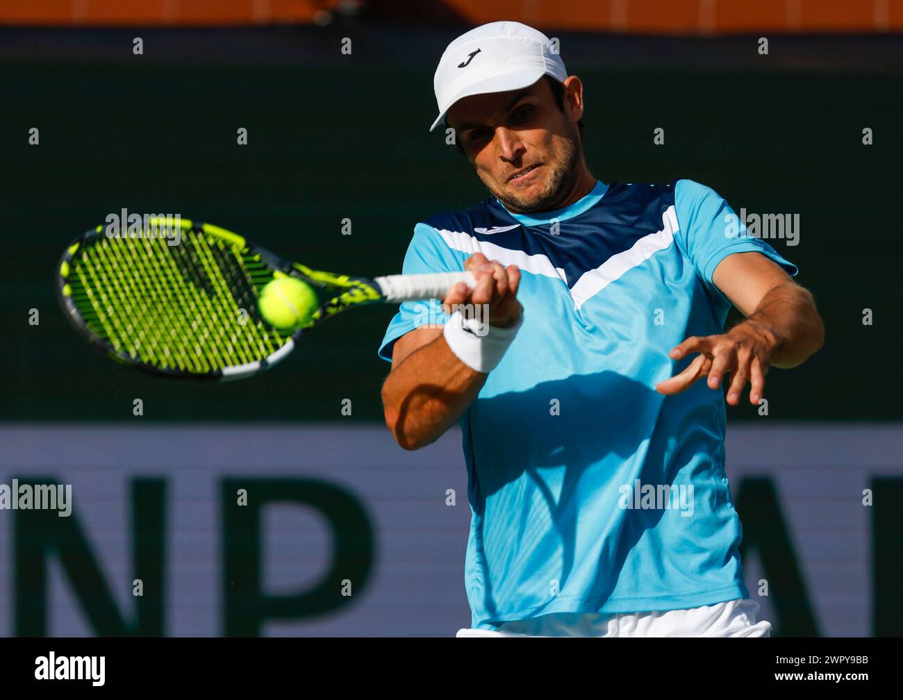 March 09, 2024 Aleksandar Vukic of Australia returns a shot against ...