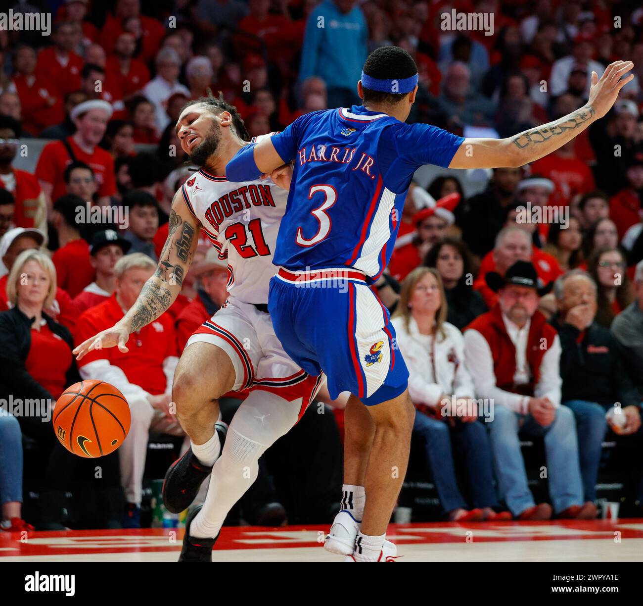 March 9, 2024: Kansas guard Dajuan Harris Jr. (3) is called for a ...