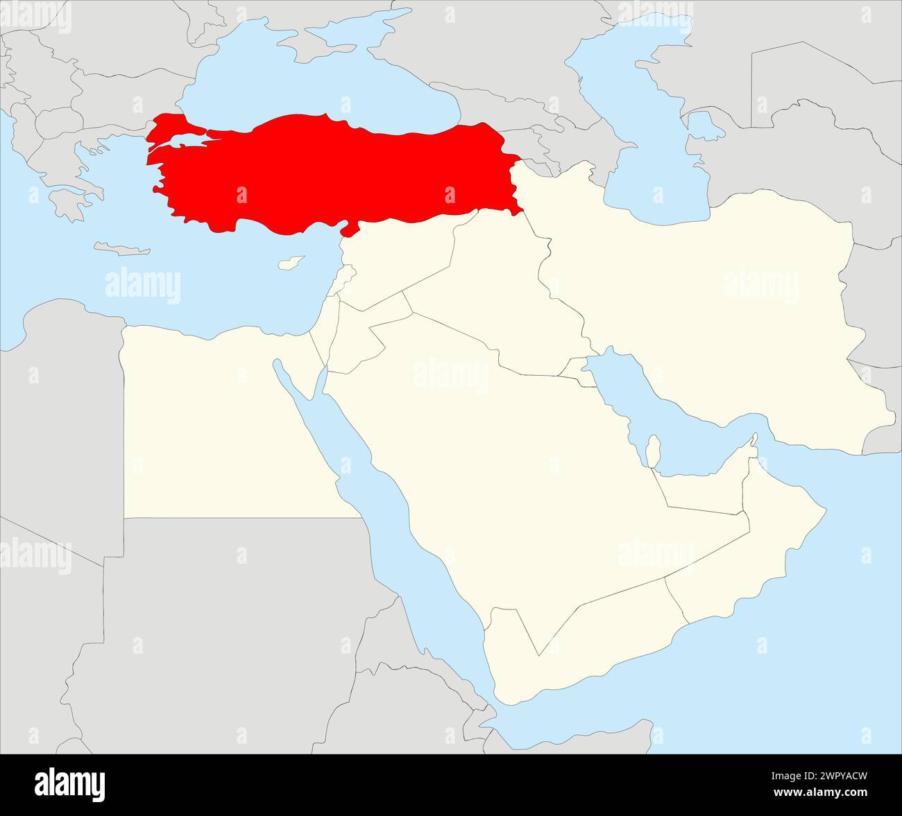 Red map of TURKEY inside highlighted beige map of the Middle East Stock ...