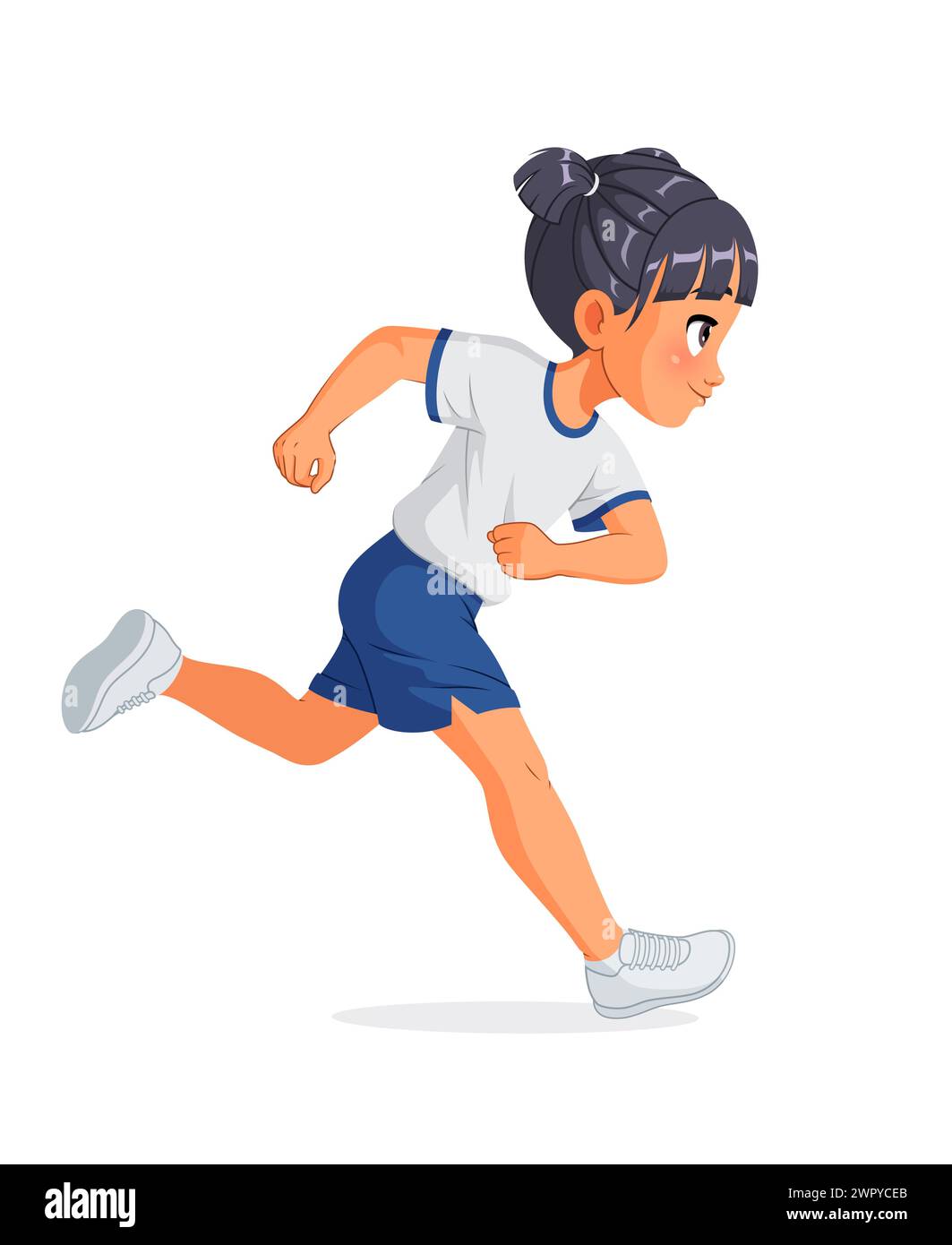 Asian school girl running. Isolated vector illustration Stock Vector ...