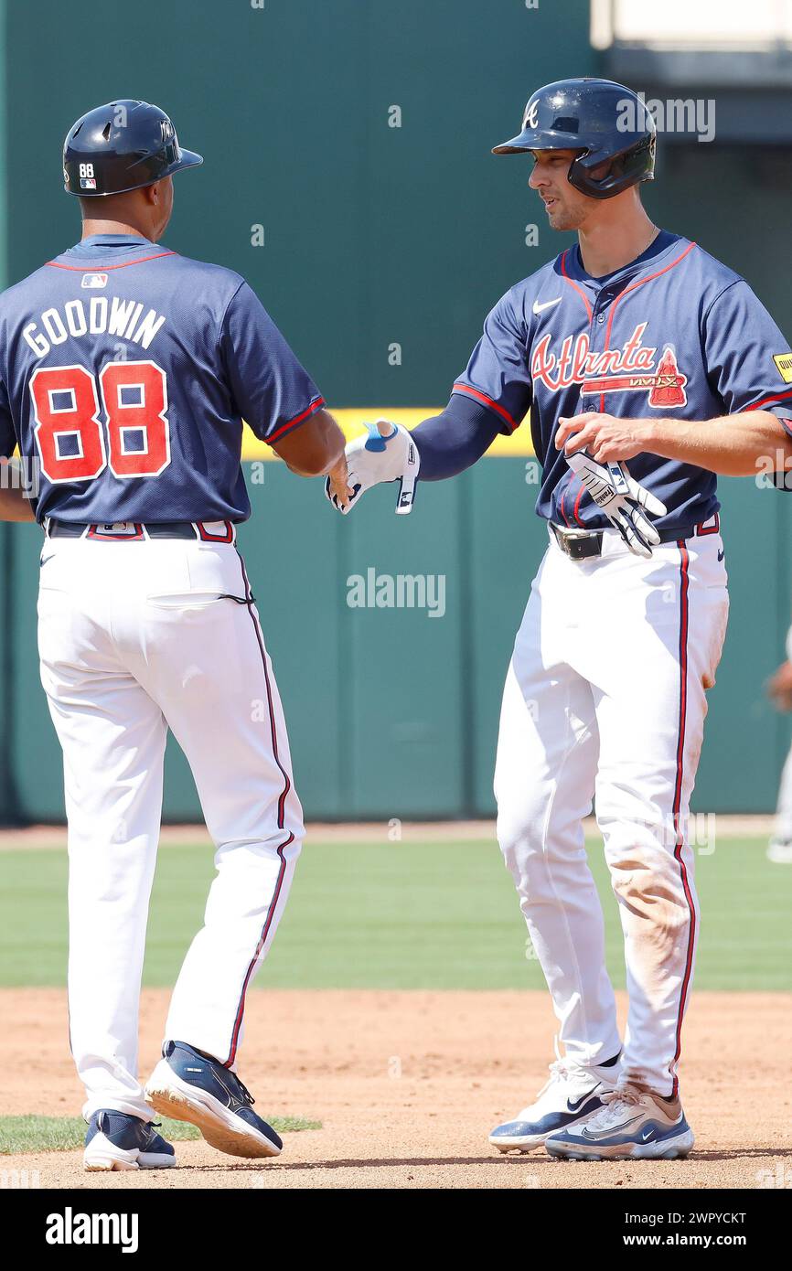 NORTH PORT, FL - MARCH 09: Atlanta Braves first base coach Tom Goodwin ...