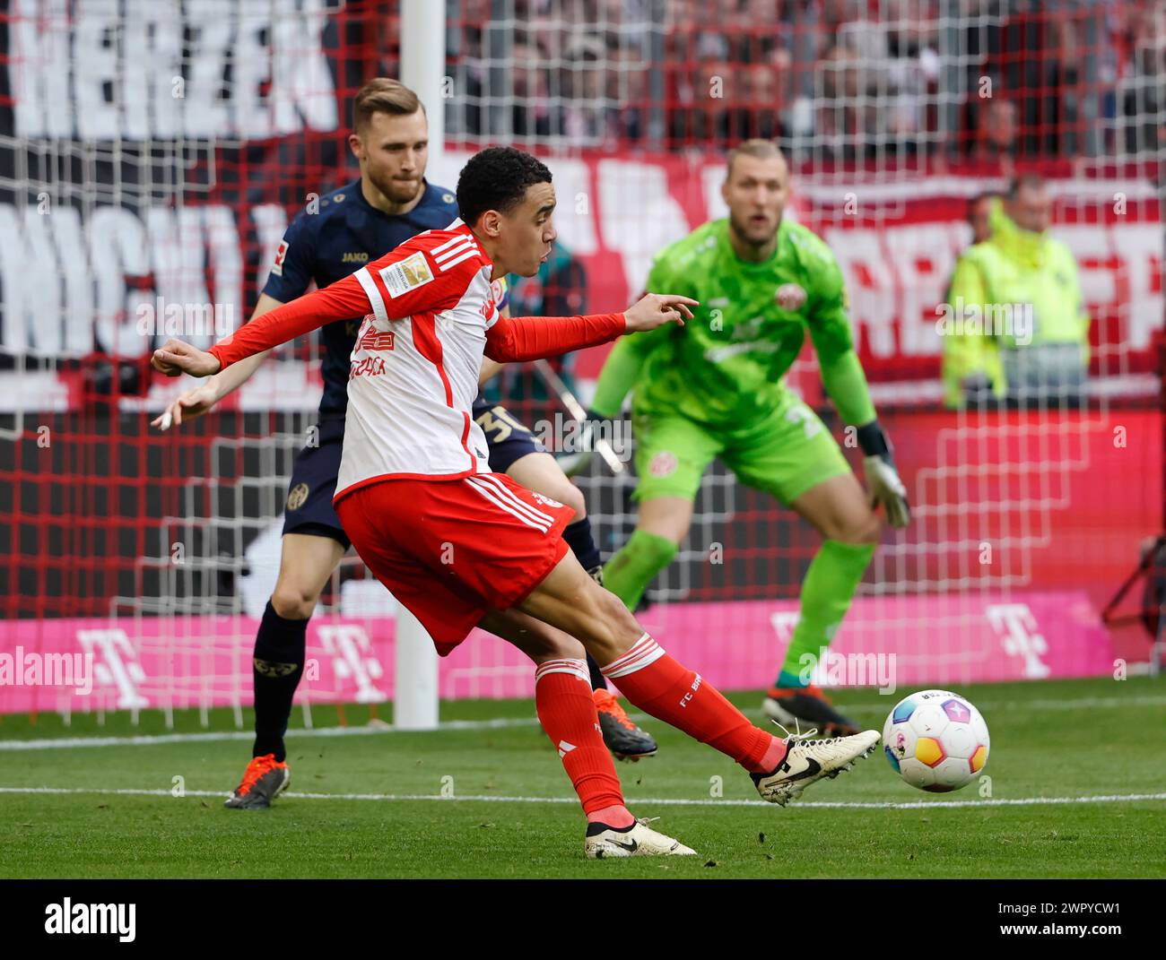 Munich, Germany. 9th Mar, 2024. Jamal Musiala (front) of Bayern Munich ...