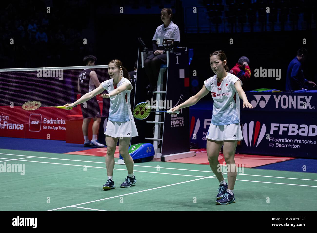Paris, France. 9th Mar, 2024. Matsuyama Nami (R)/Shida Chiharu of Japan celebrate after the ...