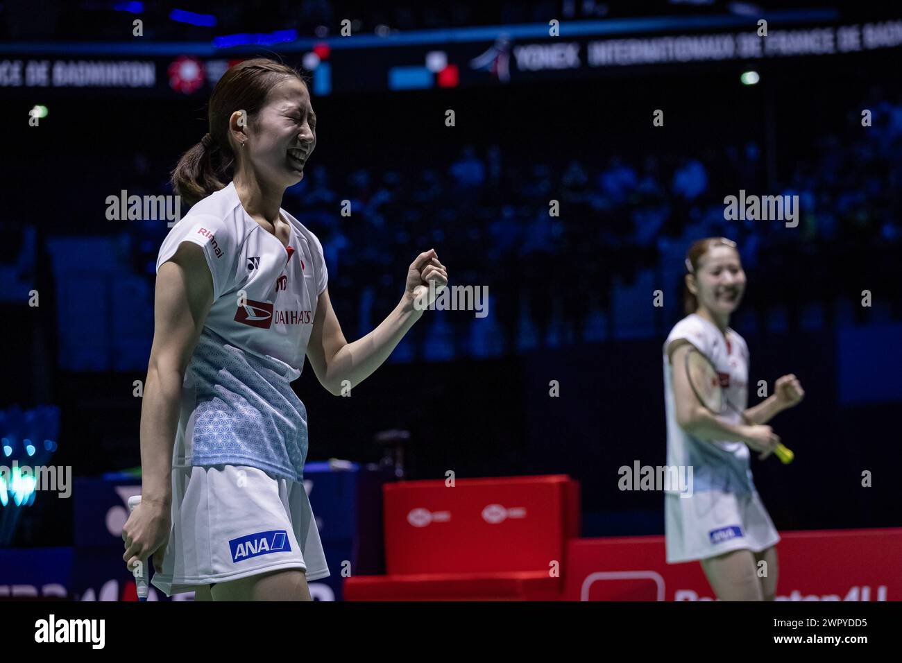 Paris, France. 9th Mar, 2024. Matsuyama Nami (L)/Shida Chiharu of Japan celebrate after the ...