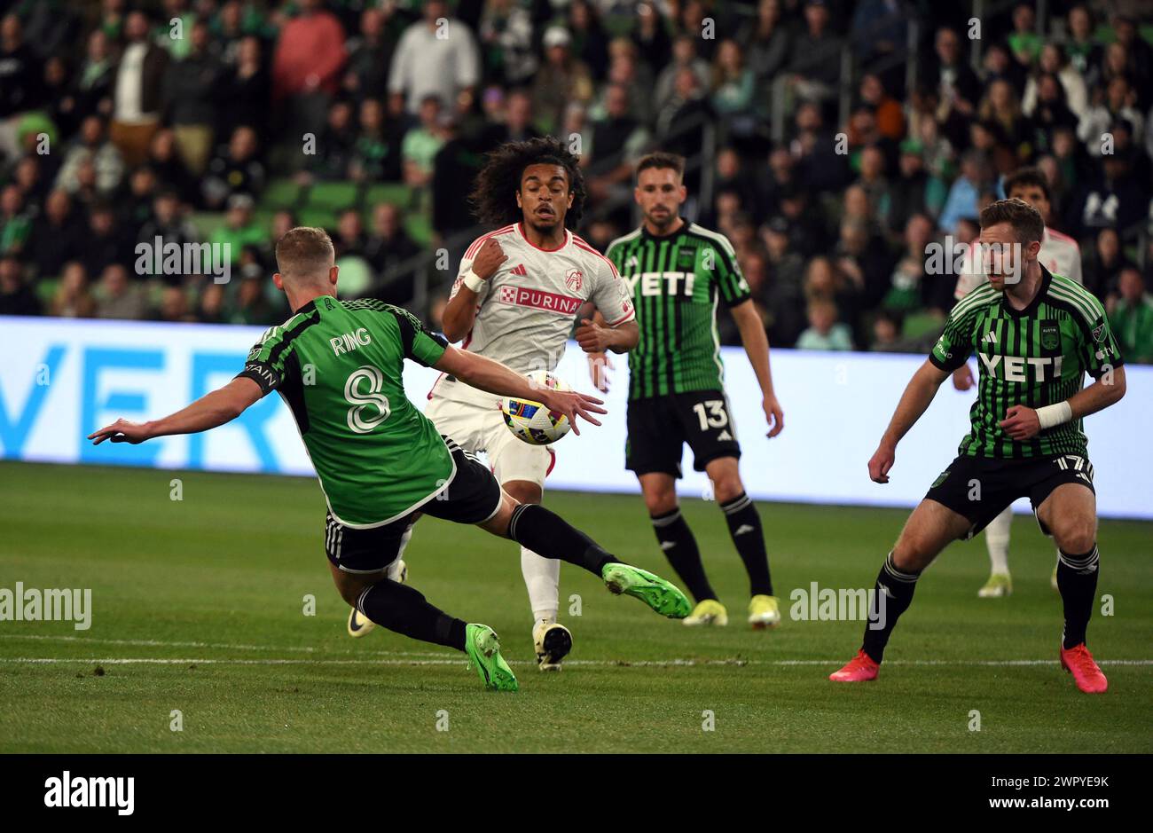 AUSTIN, TX - MARCH 09: Austin FC midfielder Alex Ring (8) clears away a ...